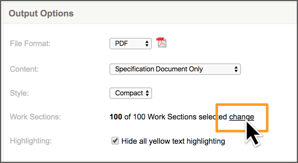 How to print specific sections - Masterspec